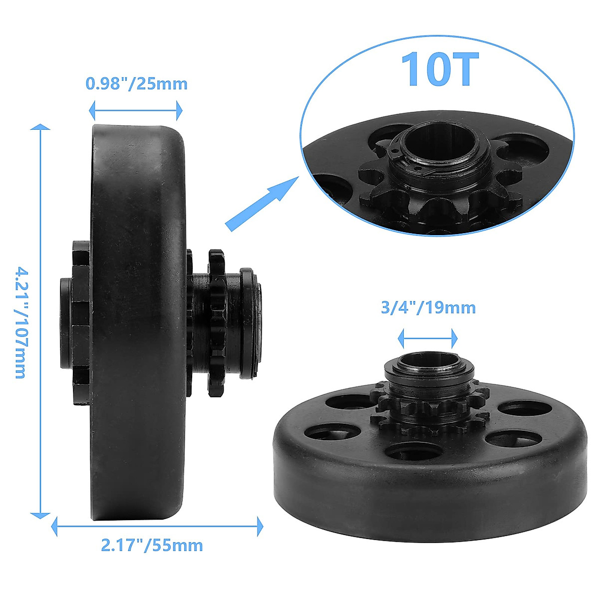 Centrifugal Clutch, Go Kart Clutch 3/4 Bore 10T with #40 41 420 Chain for Mini Bike, Go Kart, predator 212, Lawnmower and Honda GC GX 2-6.5HP Engine GC160 GC190 GX120 GX140 GX160 GX200