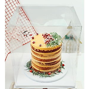 Sweet Degrees Kitchen Square Clear Cake Box - Transparent Cake Boxes with Ribbon - Clear Tall Cake Box - Clear Gift Boxes with Lid for Birthday Wedding Party and Holiday (1 Set 14" L x 14" W x 16" H)