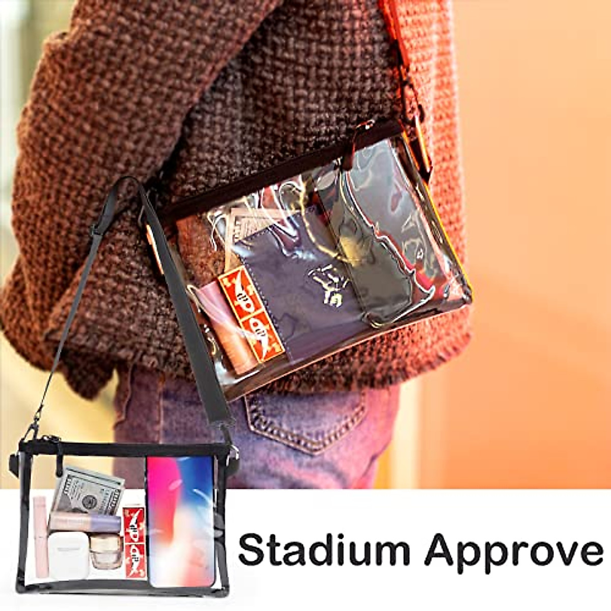 Clear Bag Stadium Approved, 2 pk Plastic Crossbody Tote Bag for Concerts, Transparent Purse with Pocket, Shoulder Strap