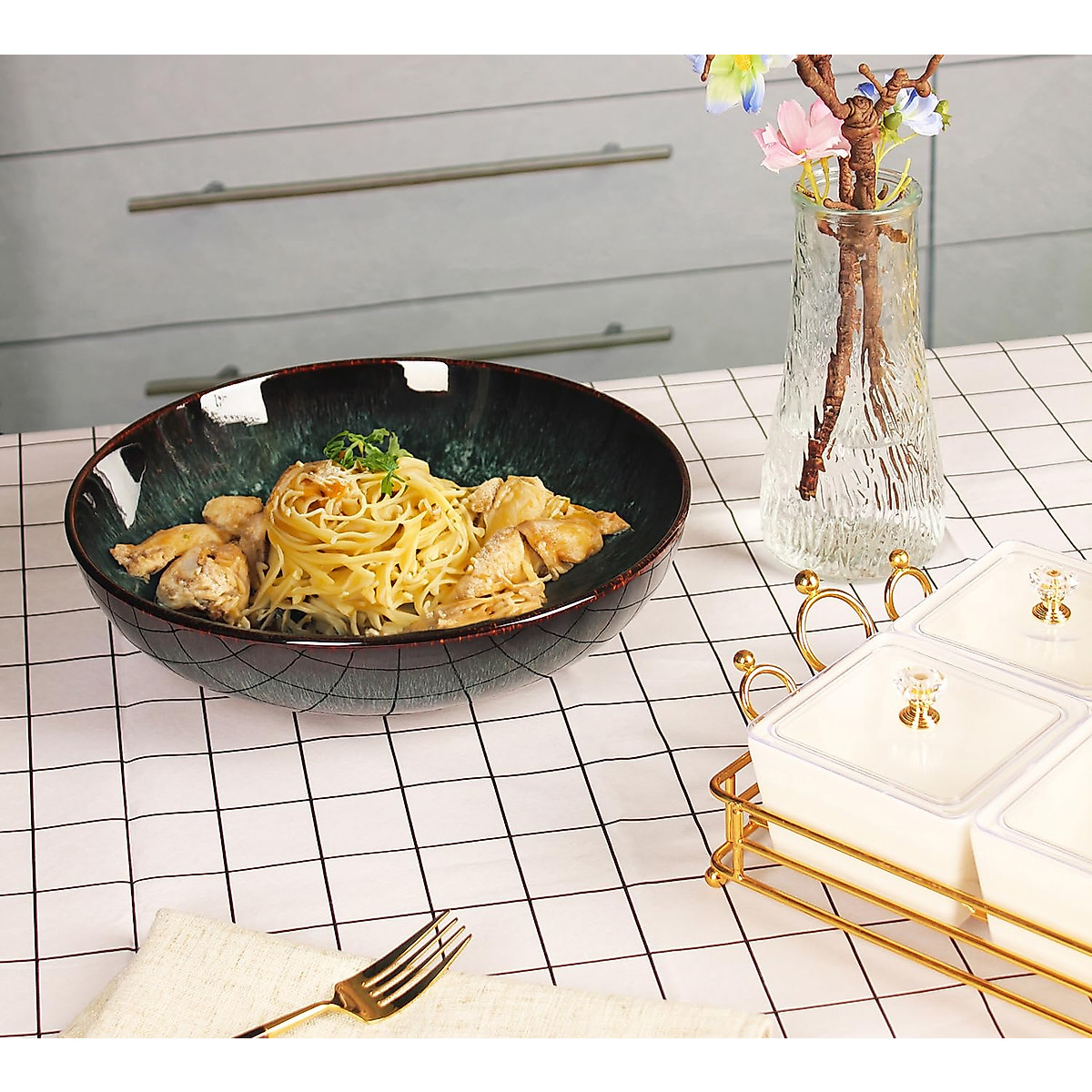 jinsongdafa Soup bowl Soup plate Large Pasta Bowls 56 ounce, Set of 2, Serving,Salad,Dinner,deep Plate/Wide Bowl,Microwave, Oven, Dishwasher Safe Kitchen Dinnerware,Modern Porcelain Dishes 10 inch