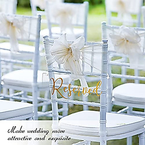 6 Pcs Reserved Signs for Wedding Chairs Reserved Chair Signs Reserved Hanging Sign Reserved Signs for Wedding Reserved Seating Signs for Chairs Acrylic Handmade Seat Signs with Ribbon(Gold)