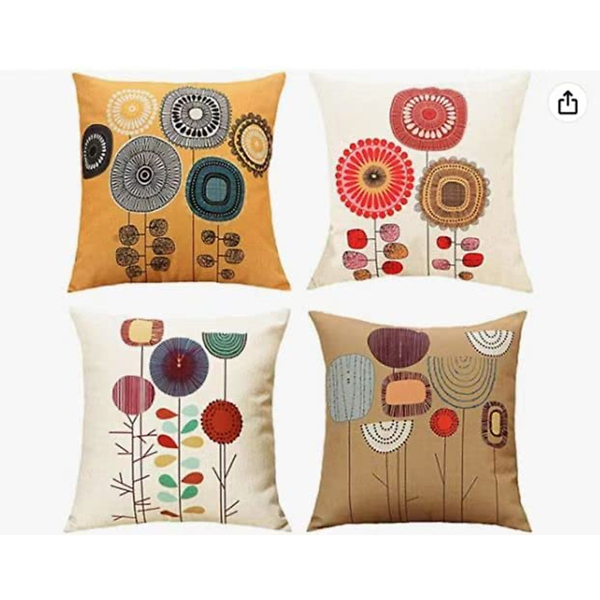 Vanwhoi Linen Throw Pillow Cover 18x18 inch Set of 4 Ink Painting Flower and Bird Decorative Cushion Cover for Home Sofa Patio Hallway Garden Bench 18x18 inch