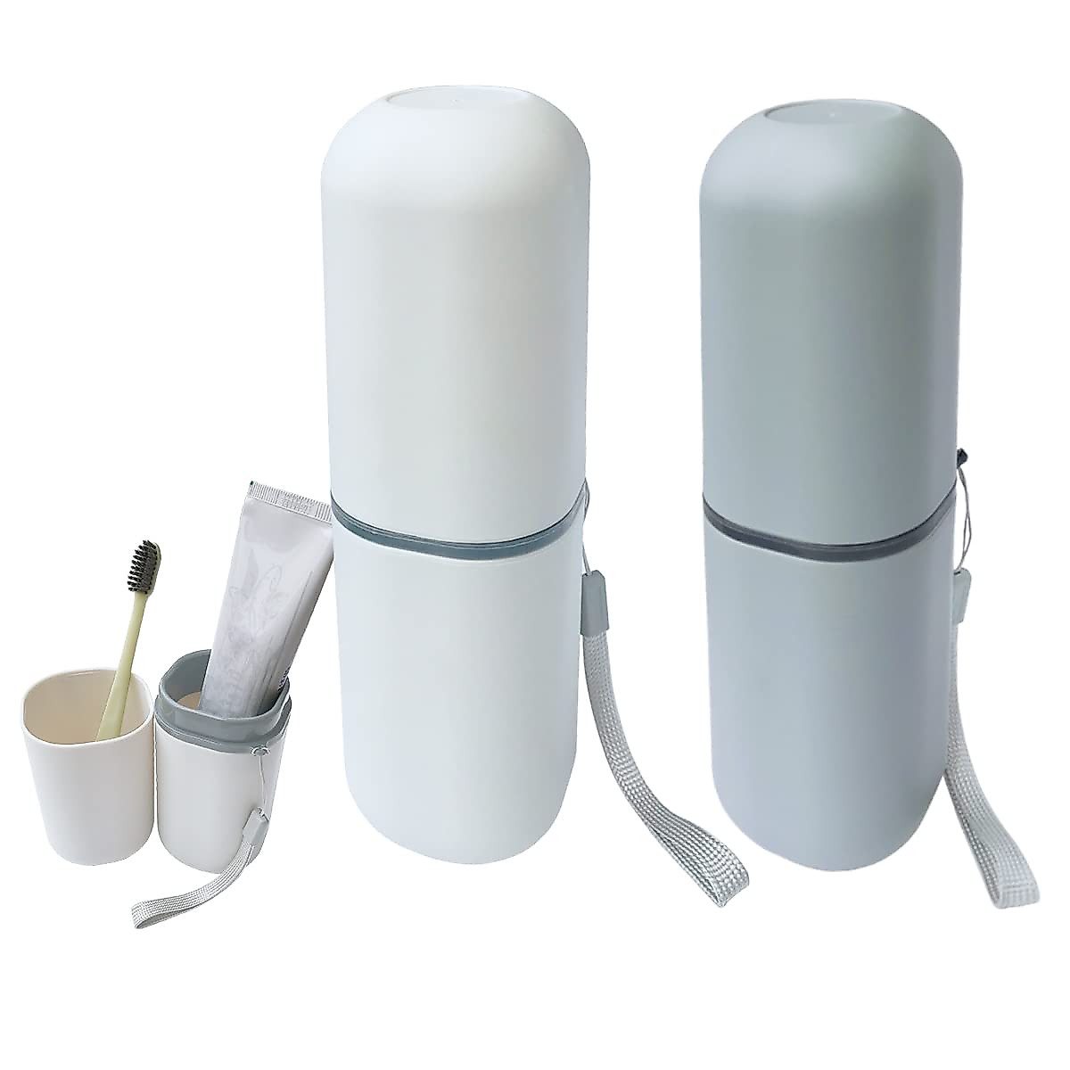 2PCS Travel Toothbrush Cup Case Portable Toothbrush Travel Holder Travel Toothbrush Containers Toothpaste Storage for Travel School Bussiness Trip Bathroom, Blue White