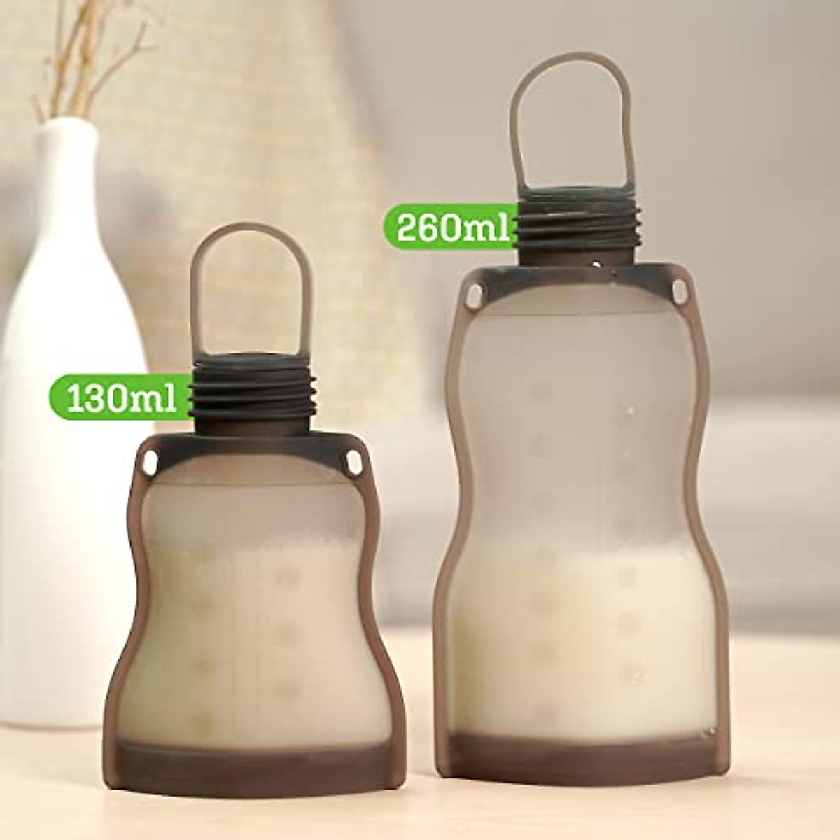 Haakaa Silicone Breastmilk Storage Bags Combo 9oz (5 Count)+ 4.4oz (5 Count), Reusable Leak Proof Breast Milk Storing Freezer Bags for Breastfeeding, BPA Free Food Grade Silicone