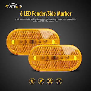 Partsam 2Pcs [DOT Certified] Amber 4 Inch LED Trailer RV Camper Side Marker Clearance Lights Lamps 6 Diodes with Reflex Lens Surface Mount Reflective 2x4 Rectangle Truck Marker Lights Front Rear