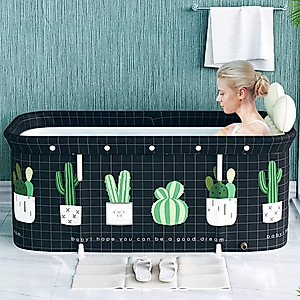 Portable Foldable Bathtub, Separate Family Bathroom SPA Tub, Soaking Standing Bath Tub for Shower Stall, Efficient maintenance of temperature, Ideal for Hot bath ice bath 47.2x19.7x21.7inch(Cactus)