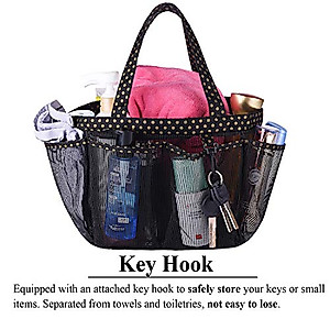 Haundry Mesh Shower Caddy Basket, Large College Dorm Bathroom Caddy Organizer with Key Hook and Oxford Handles, 8 Pockets, Hanging Portable Tote Bag for Camp Gym