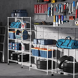 5 Tier NSF Wire Shelf Shelving Unit, 14 x 30 x 60 Inch 750lbs Capacity Adjustable Storage Metal Rack with Wheels/Leveling Feet & Shelf Liners, Ideal for Garage, Kitchen, Office Home and More - White