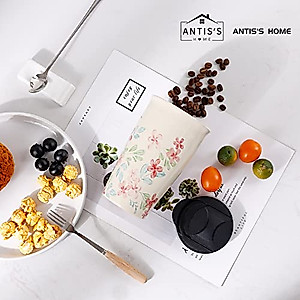 ANTIS'S HOME Ceramic Travel Mug with Lid, Flower Pattern Double Wall Coffee Mug Tumbler 10 oz, Reusable Tall Cup, Splash Resistant Lid, Dishwasher Microwaveable Safe