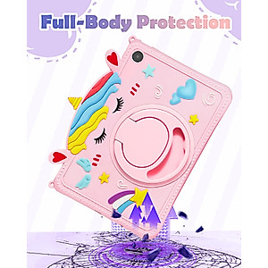 Gurgitat for Galaxy Tab A8 Cases - with Pen Holder Cute Cartoon Unicorn Silicone Cover with Rotating Stand & Strap Girly Teens Girls for Samsung Galaxy Tablet A8 10.5" Cases