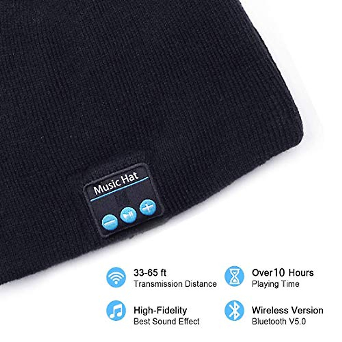 BULYPAZY Bluetooth Beanie Hat Men Women Gifts, Bluetooth 5.0 Wireless Music Beanie with Detachable Built-in Mic, Idea Gifts for Men/Women Outdoor Sports Valentines Day（Black）