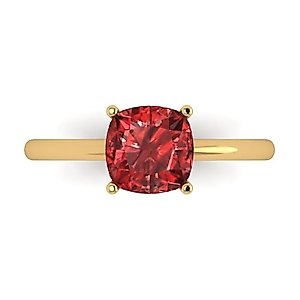 Clara Pucci 2.0 ct Cushion Cut Solitaire Natural VVS1 Red Garnet Engagement Bridal Promise Anniversary Ring 18K Yellow Gold Size 5