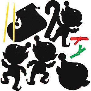 Baker Ross AX395 Christmas Elf Scratch Art - Pack of 10, Magic Scratch Art and Craft Kits for Kids Xmas Eve Activities