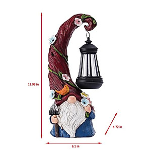 Pohabery Gnome Garden Decor Statue Solar Gnomes Decorations for Yard with Lantern Light Outdoor Decorations for Patio Mom Gift