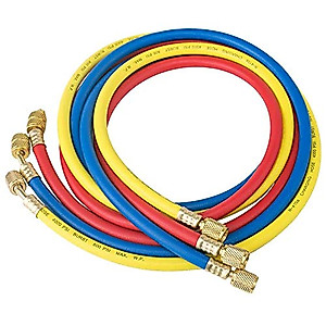 Refrigerant Charging Hoses with Diagnostic Manifold Gauge Set for R410A R22 R404 Refrigerant charging,1/4" Thread Hose Set 60" Red/Yellow/Blue (3pcs) with 2 Quick Coupler