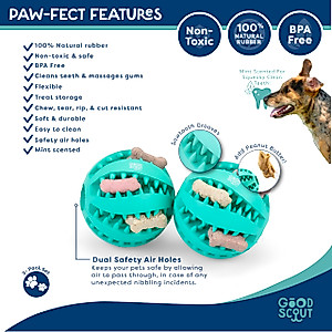 Good Scout Medium Rubber Dental Ball Dog Toy for Chewing, Best Dog Toy for Fetch, Chew Toy for Puppies & Adult Dogs, Dog Toy for Medium & Large Dogs with Rubber Teeth & Treat Storage,2.36-Inch(2-Pack)