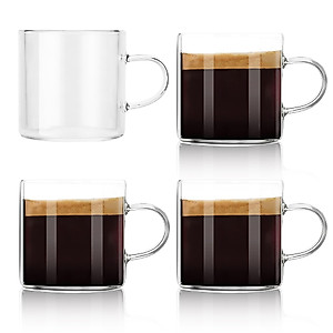 YMMIND 4-Pack 4oz Espresso Cups Espresso Shot Glasses with Handle, Small Glass Coffee Cups, Espresso Mugs Demitasse Cups Cappuccino Cup for Hot or Cold Latte, Tea, Microwave Dishwasher Safe