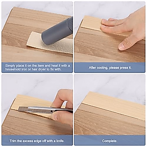 uxcell Edge Banding, 7/8 Inch x 24.6ft Pre-Glued Wood Veneer Edging Iron-on Flexible Edge Banding for Cabinet Repair Furniture Restoration, Khaki Oak