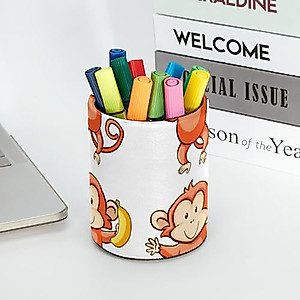 Pen Holder for Desk, Cute Monkey with Yellow Bananas Large Pencil Holder Pen Cup Decorative Desktop Organizers for Home, School, Classroom, Office