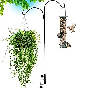 Adjustable Double Deck Hook, 46" Tall, 1/2 inch Thick Heavy Duty Bird Feeder Pole for Bird Feeders Lanterns Weddings- 360 Degree Rotation-Black