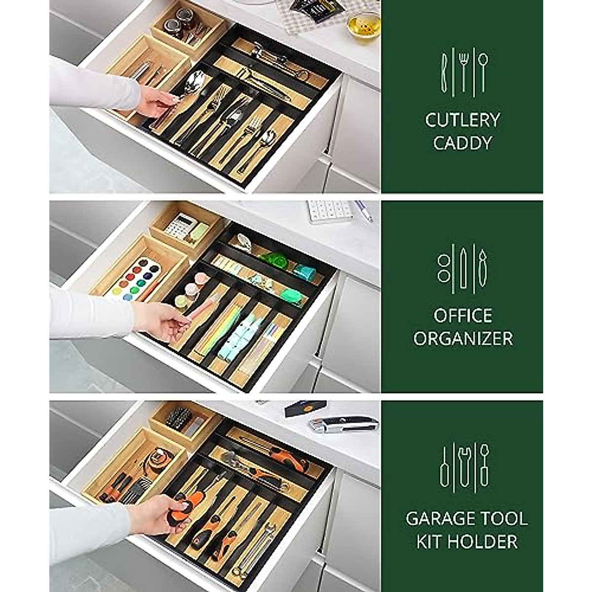 ROYAL CRAFT WOOD Premium Bamboo Kitchen Utensil Rack: Elegant Organizer and Spacious Utensil Holder for Streamlined Kitchen Storage