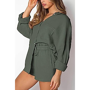 Trendy Queen 2 Piece Outfits Women Lounge Matching Sets Two Piece Linen Shorts Sets 2023 Fall Fashion Outfits Beach Vacation Summer Tracksuit