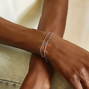 ChicSilver 925 Sterling Silver Heart Bracelet for Women Dainty 3mm Cubic Zirconia CZ Created Aquamarine March Birthstone Figaro Chain Bracelet Birthday Jewelry Gifts