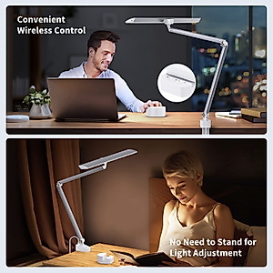 Kary Desk Lamps for Home Office with Remote, Swing Arm Tall Desk Lamp, Extra Bright Led Computer Desk Light, Eyes Protected Desktop Lights with Adjustable Lighting for Task, Drafting, Work, Architect