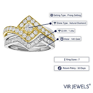 Vir Jewels 1 cttw Diamond Wedding Engagement Ring Set 14K Two Tone Gold Princess Halo Style Size 6