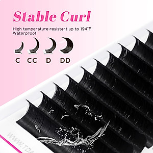 TDANCE Eyelash Extension Supplies Rapid Blooming Volume Eyelash Extensions Thickness 0.05 CC Curl 16mm Easy Fan Volume Lashes Self Fanning Individual Eyelashes Extension (CC-0.05,16mm)