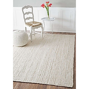 The Knitted Co. 100% Jute Area Rug 5x8 Feet Approx- Braided Design Hand Woven Dyed Off-White Natural Fibers Carpet - Home Decor for Living Room Hallways (5' x 8', Off-White)