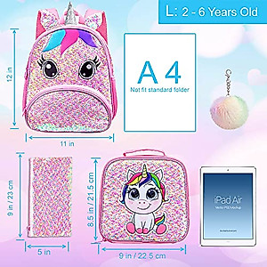gxtvo 3PCS Unicorn Backpack for Girls, Toddler Sequin Preschool Bookbag, 12.5" Cute Cartoon Animal Schoolbag