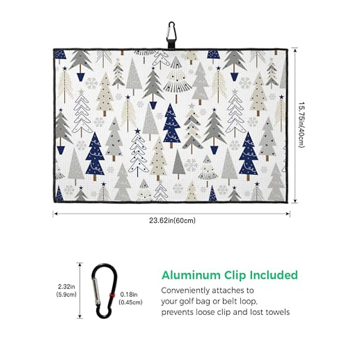 Golf Towel Christmas Grey Xmas Tree White,Waffle Pattern Microfiber Club Cleaner Golf Towels with Carabiner Clip for Women Men Dad,Winter Snowflake Cedar Golf Towel for Golf Bags Accessories,24x16in