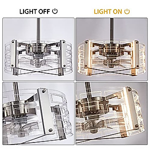 Ceiling Fans with Lights Remote Control, Modern Enclosed Ceiling Fan, Flush Mount Caged Low Profile Ceiling Fan Light Kit with Dimmable LED Light & 6 Speeds Reversible Blades Timing for Living Room