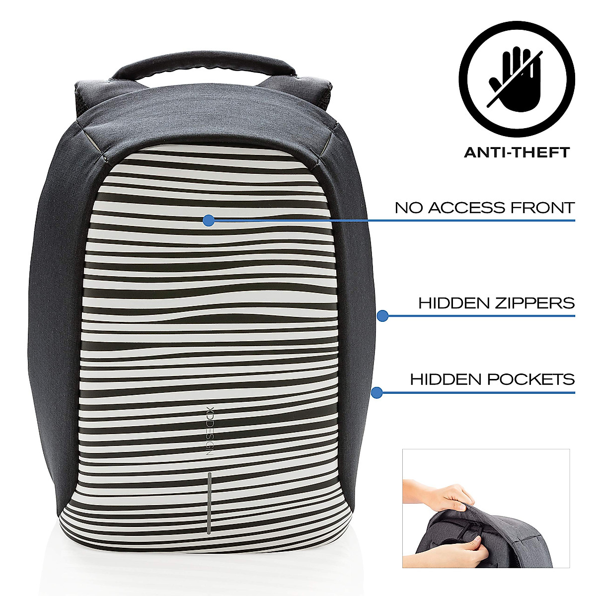 XDDesign Bobby Compact Print Anti-Theft Laptop USB Backpack Zebra (Unisex Bag)