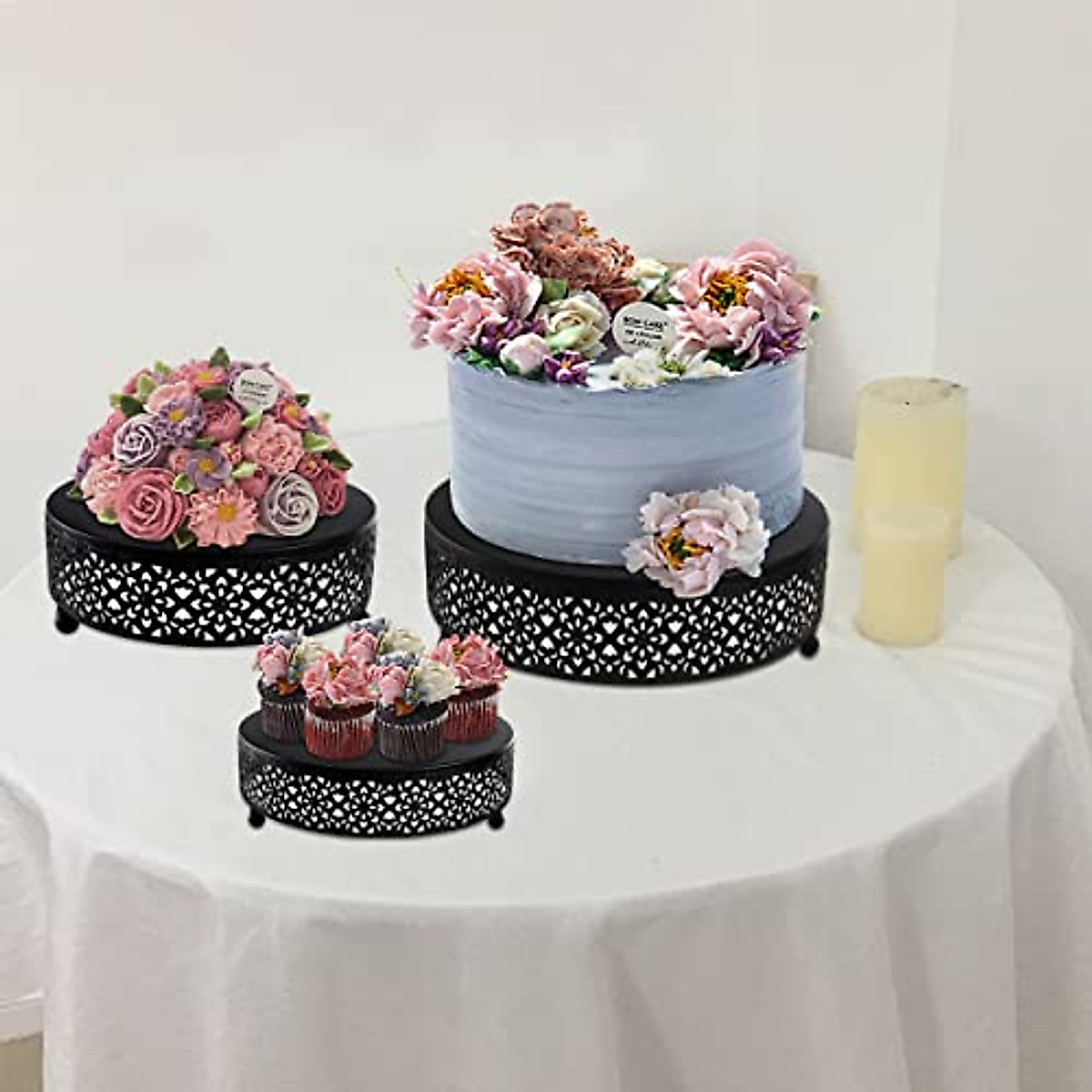 Hedume Set of 3 Black Cake Stand, Round Metal Cake Stands, Dessert Display Cupcake Stands, Wedding Brithday Party Celebration Dessert Display Plates-Black