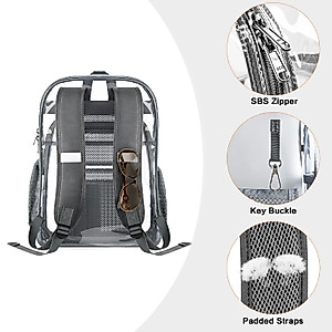PAMANO Clear Backpack Transparent Heavy Duty Bookbag See Through Bag for College Work Stadium Concert Travel Security, Gray