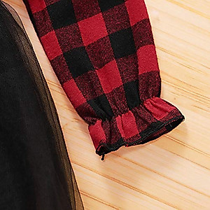 Toddler Baby Girls Christmas Outfit Buffalo Plaid Ruffle Long Sleeve Shirt Tutu Skirt Dress Clothes (4-5T,Black and red Plaid)