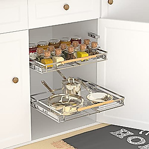 GEDLIRE Expandable Pull Out Sliding Drawers for Cabinets, Heavy Duty Slide Out Cabinet Organizer Basket, Pullout Pantry Shelves for Kitchen, Under Sink, Wardrobe, 16.3"-26.3" W x 17.3" D