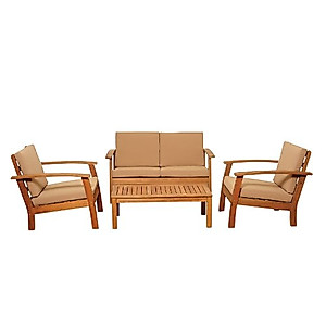 Kevin Amazonia Murano 4-Piece Patio Seating Se SC KINGS4DEEP_KH | Eucalyptus Wood | Ideal for Outdoors and Poolside, 118Lx42Wx36H, Khaki