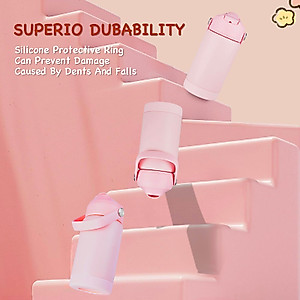 Kerilyn 12oz Kids Insulated Water Bottle, Leak-proof Toddler Cup With Straws Lids, Kids Water Bottles For School Boys Girls, Stainless Steel Vacuum Insulated Bottle For Kids, BPA Free, Pink