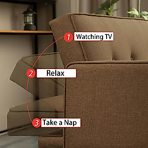 Convertible Folding Sofa Bed Futon,Mid-Century Velvet Fabric Love Seat Sofa Furniture,Upholstered Sleeper Couch with 2 Pillows&Wood Legs for Small Space Living Room Apartment Office (Brown-)