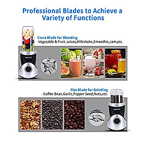 Amateys Personal Blender for Shakes and Smoothies,Professional Kitchen Blender with Blending & Grinding Blades, Portable Coffee Grinder with 24/10 OZ Travel Bottles, Adjustable Speeds Juice Blender