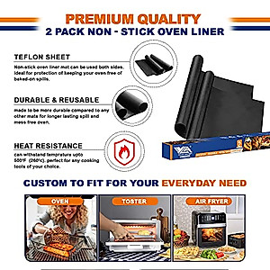 Oven Liners for Bottom of Oven, 2 Pack Large Thick Heavy Duty 100% Non-stick Reusable Teflon Oven Mat, 25”x17” Baking Mat for Electric, Gas, Toaster Ovens, Grills,Kitchen Friendly Cooking Accessory