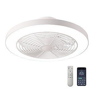 Orison Enclose Low Profile Ceiling Fan with Remote, 19.7" Smart Bladeless ,3 Colors Dimmable LED 6 Speeds 8 Blades for Adult Kids Living Room Bedroom