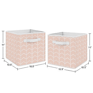 Sweet Jojo Designs Pink Chevron Arrow Foldable Fabric Storage Cube Bins Boxes Organizer Toys Kids Baby Childrens - Set of 2 - Blush and White for The Watercolor Elephant Safari Collection