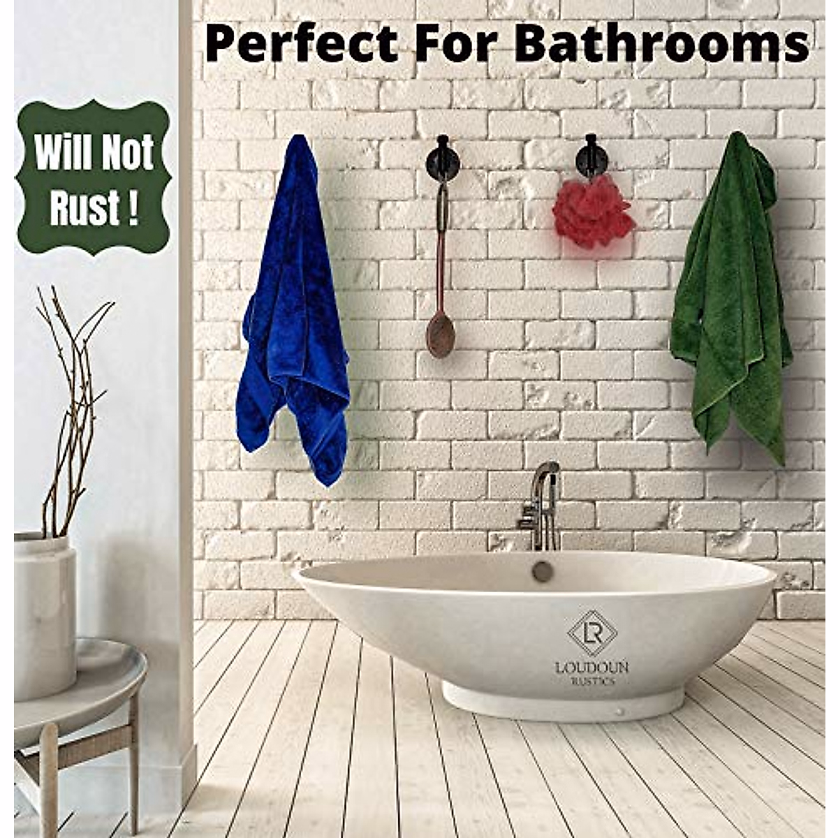 Loudoun Rustics Industrial Hooks for Bathroom Robe. Wall Hooks for Hanging Towels, Vintage Style Cast Iron Pipe Wall Mounted Heavy Duty Farmhouse DIY Coat Rustic Hook (Black (Set of 4))