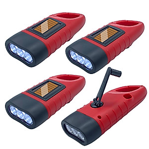 Evelots Hand Crank Solar Powered Flashlights ( 4 Pack ) Rechargeable Emergency Survival Flashlight for Camping , Car - Easy 3 LED Bright Light for Hiking , Outdoor Sports , Home Power Outage