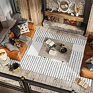 JONATHAN Y MOH407A-8 Petra Abstract Stripe Geometric Shag Indoor Area-Rug Bohemian Contemporary Glam Easy-Cleaning Bedroom Kitchen Living Room Non Shedding, 8 X 10, White/Black