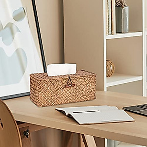 Tissue Box Cover Rectangular,Decorative Tissue Box Holder, Tissue Holder Made of Natural Seagrass for Bathroom Office Car Automotive Decoration-9.8 x 5.5 x 3.9 Inches